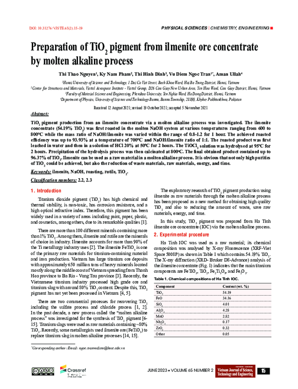(PDF) Preparation of TiO2 pigment from ilmenite ore concentrate by ...