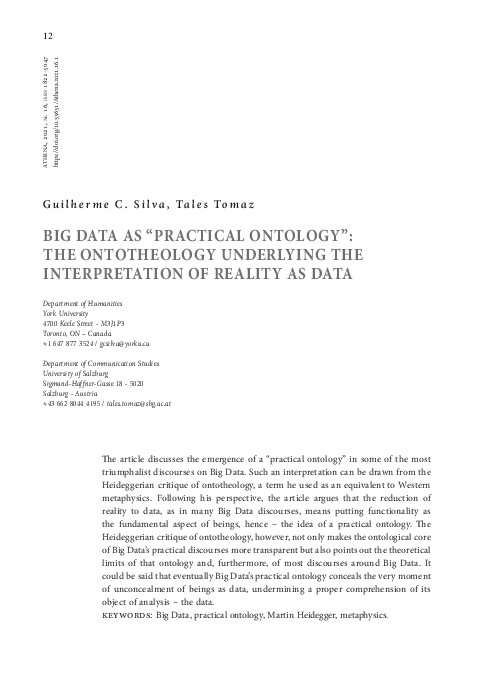 (PDF) Big Data as “Practical Ontology”: The Ontotheology Underlying the Interpretation of ...