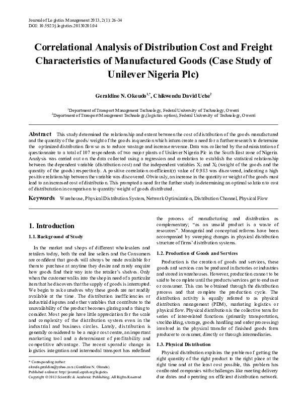 (PDF) Correlational Analysis of Distribution Cost and Freight ...
