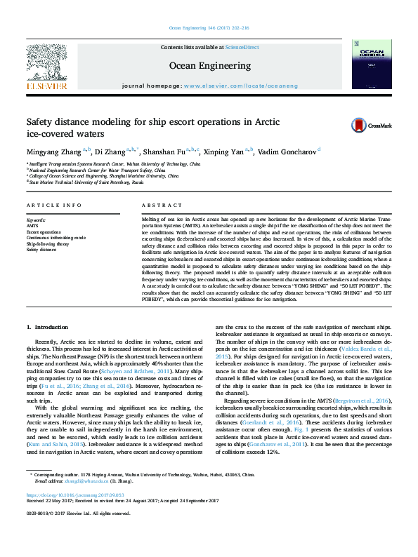 (PDF) Safety distance modeling for ship escort operations in Arctic ice-covered waters