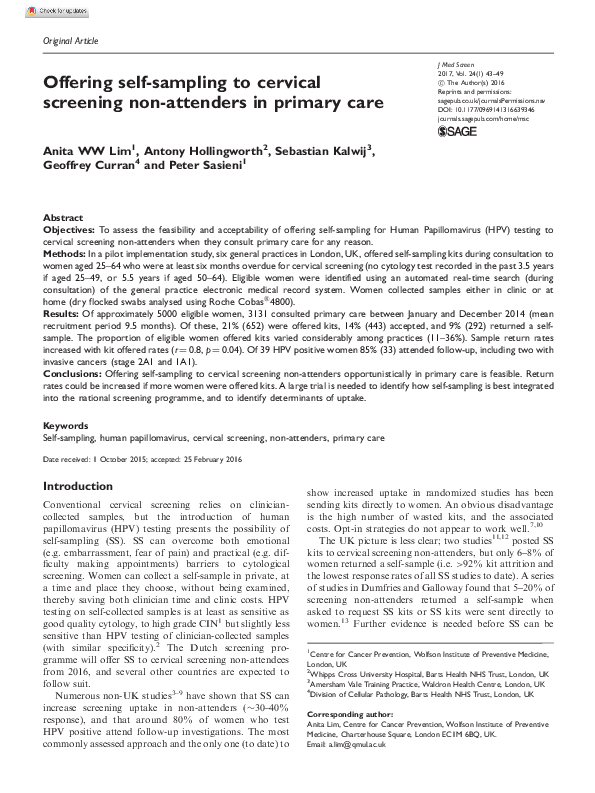 (PDF) Offering self-sampling to cervical screening non-attenders in ...