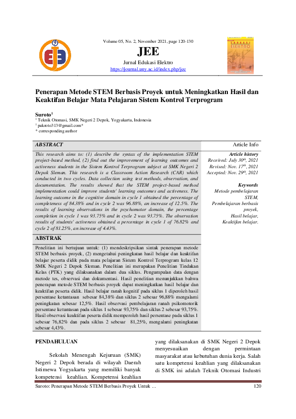 (PDF) Penerapan Metode STEM Berbasis Proyek untuk Meningkatkan Hasil ...