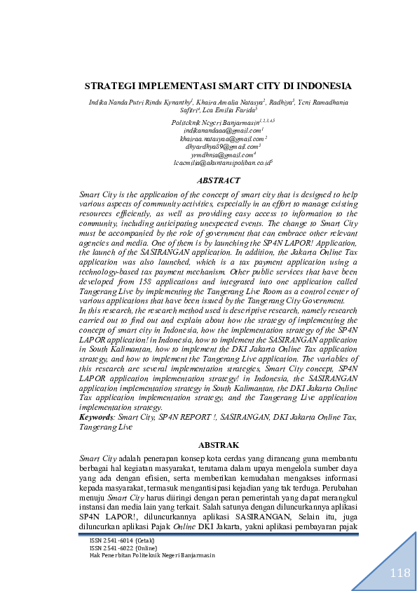 (PDF) Strategi Implementasi Smart City DI Indonesia