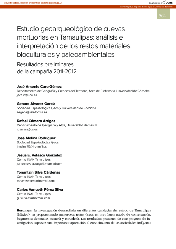 (PDF) Estudio geoarqueológico de cuevas mortuorias en Tamaulipas ...