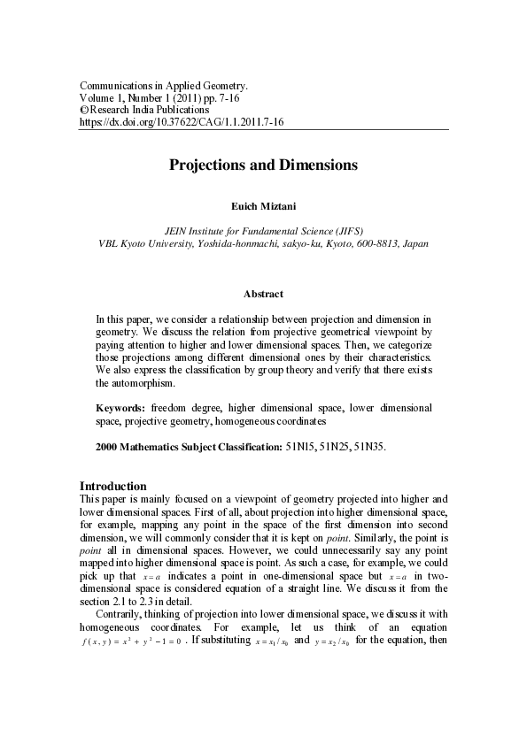 (PDF) Projections and Dimensions