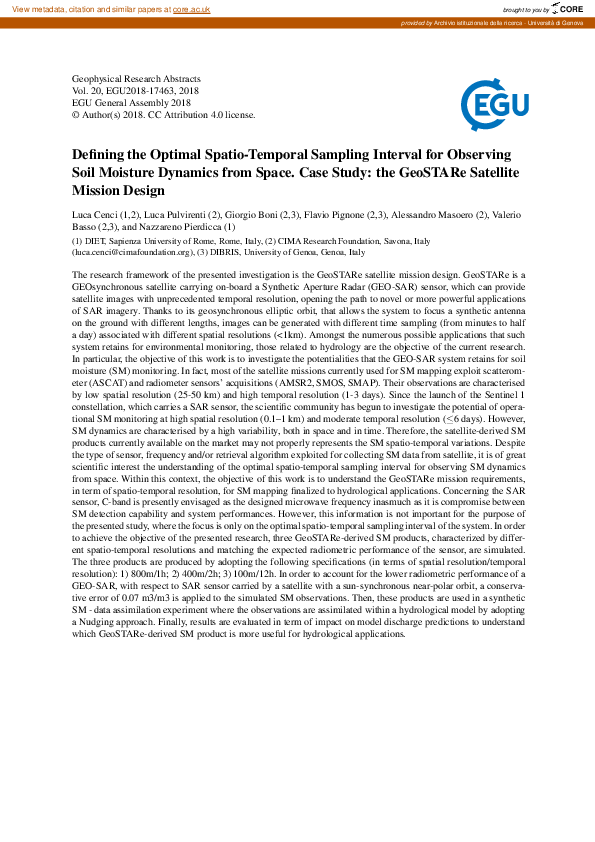 (PDF) Defining the Optimal Spatio-Temporal Sampling Interval for ...