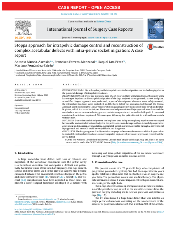 (PDF) Stoppa approach for intrapelvic damage control and reconstruction ...