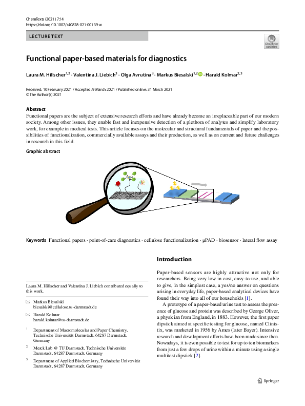(PDF) Functional paper-based materials for diagnostics