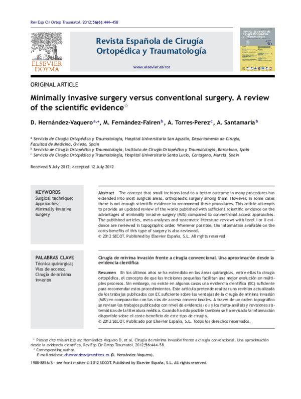 (PDF) Minimally invasive surgery versus conventional surgery. A review ...