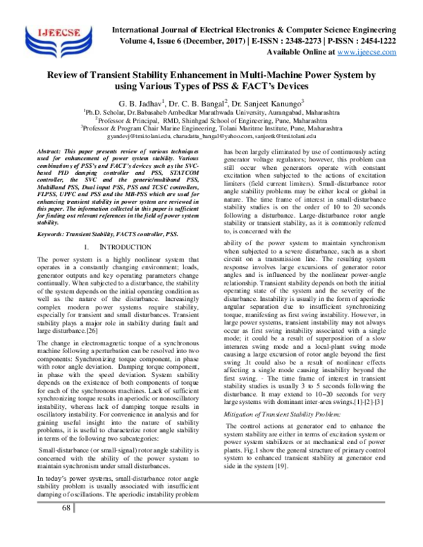 (PDF) Review of Transient Stability Enhancement in Multi-Machine Power System by using Various ...