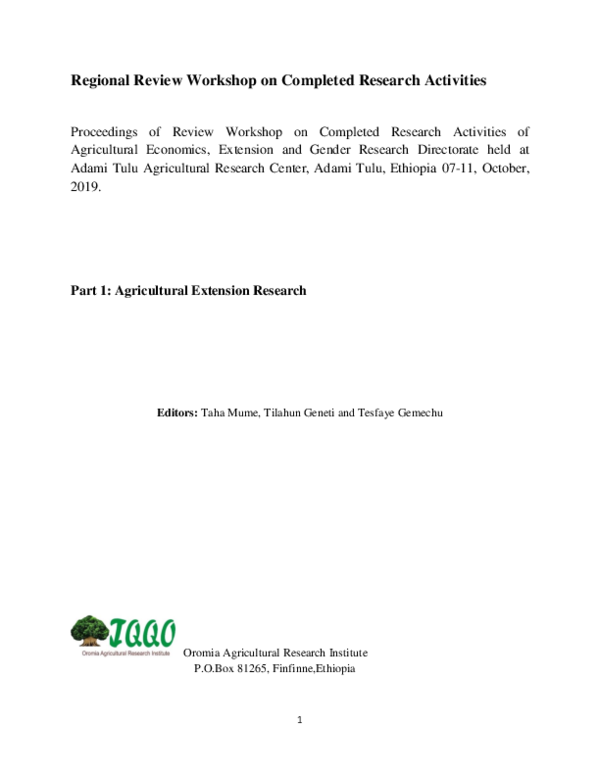 (PDF) Regional Review Workshop on Completed Research Activities