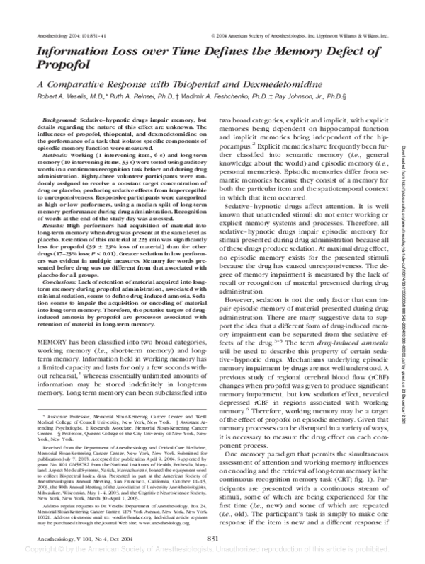 (PDF) Information Loss over Time Defines the Memory Defect of Propofol ...