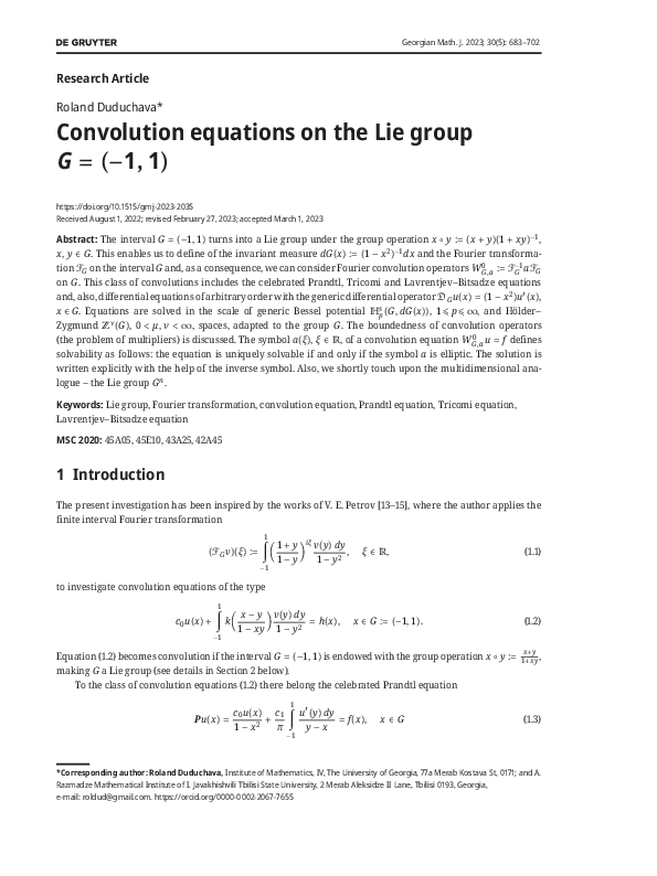 (PDF) Convolution equations on the Lie group G = (−1, 1