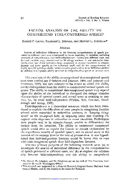 (PDF) Factor analysis of the ability to comprehend time-compressed speech