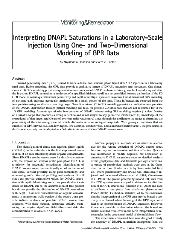 (PDF) Interpreting DNAPL saturations in a laboratory‐scale injection ...