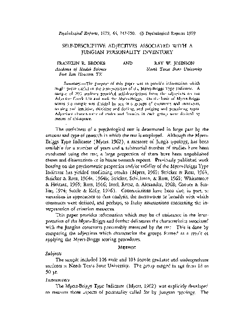 (PDF) Self-Descriptive Adjectives Associated with a Jungian Personality ...