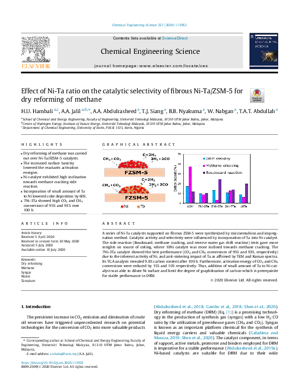 (PDF) Effect of Ni-Ta ratio on the catalytic selectivity of fibrous Ni ...