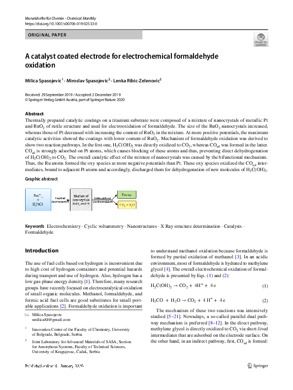 (PDF) A catalyst coated electrode for electrochemical formaldehyde ...