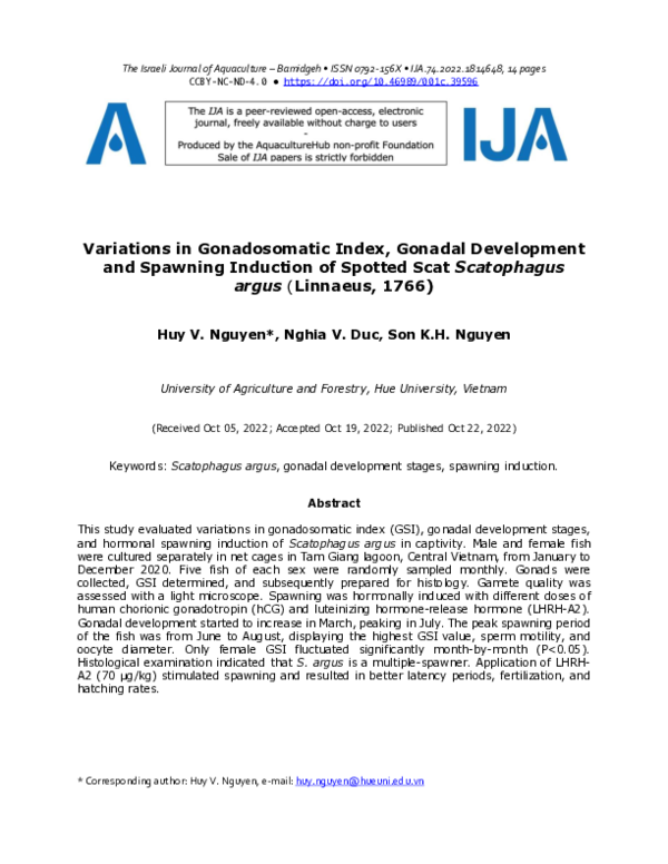 (PDF) Variations in Gonadosomatic Index, Gonadal Development and ...