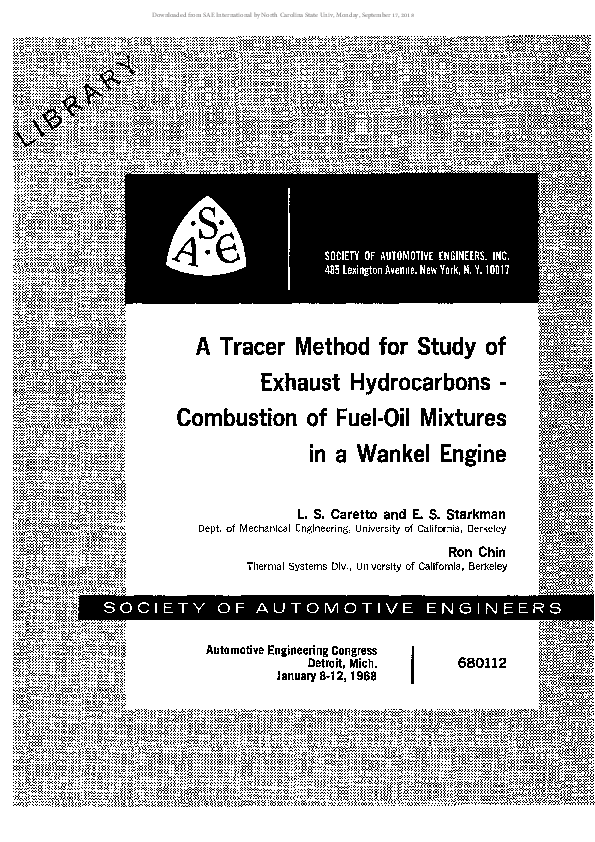(PDF) A Tracer Method for Study of Exhaust Hydrocarbons - Combustion of ...