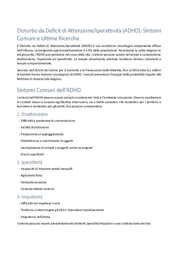 (PDF) Disturbo da Deficit di Attenzione/Iperattività (ADHD): Sintomi ...