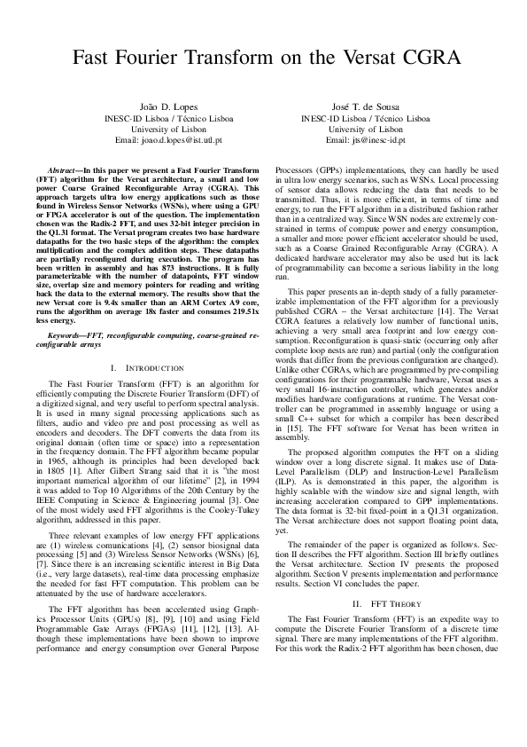 (PDF) Fast Fourier Transform on the Versat CGRA