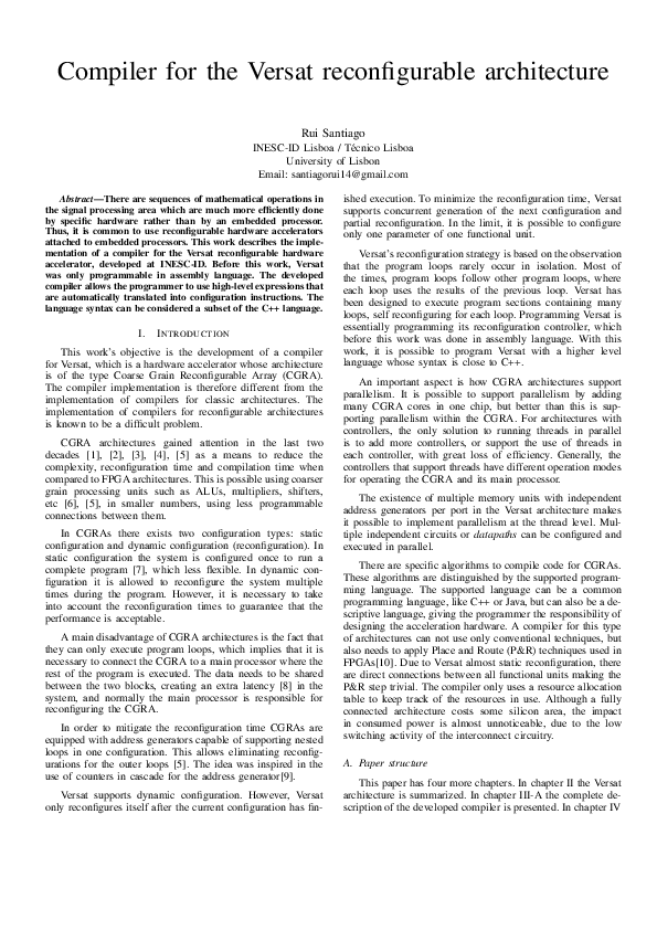 (PDF) Compiler for the Versat reconfigurable architecture