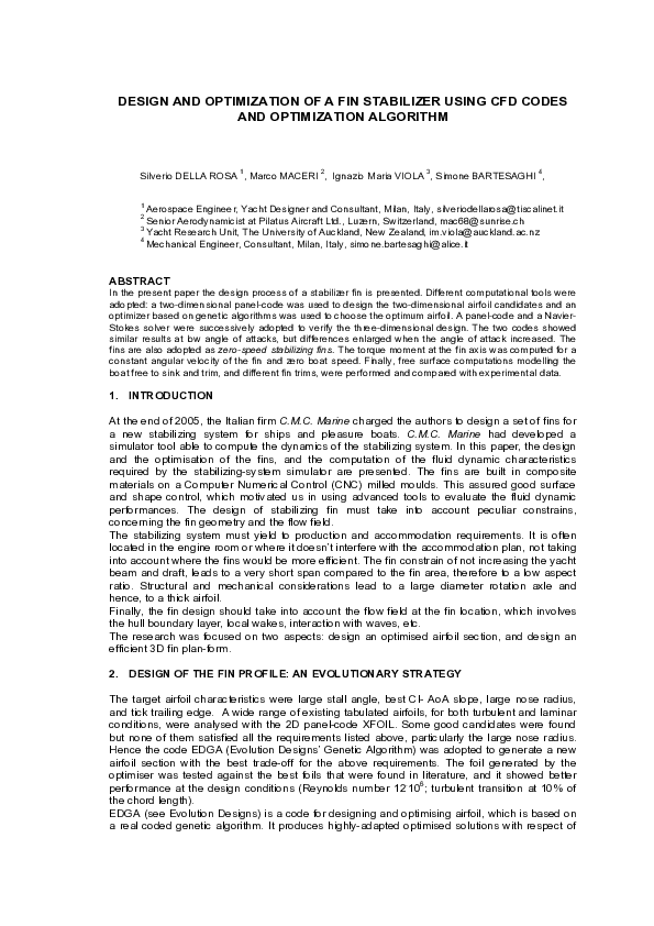 (PDF) Design and Optimization of a Fin Stabilizer Using CFD Codes and Optimization Algorithm