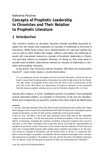 (PDF) Concepts of Prophetic Leadership in Chronicles and their Relation to Prophetic Literature ...