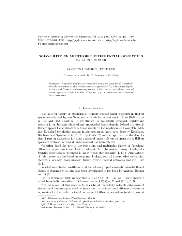 (PDF) Solvability of Multipoint Differential Operators of First Order