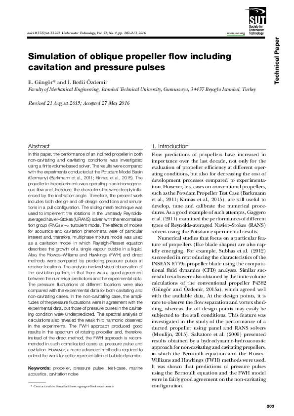(PDF) Simulation of oblique propeller flow including cavitation and ...