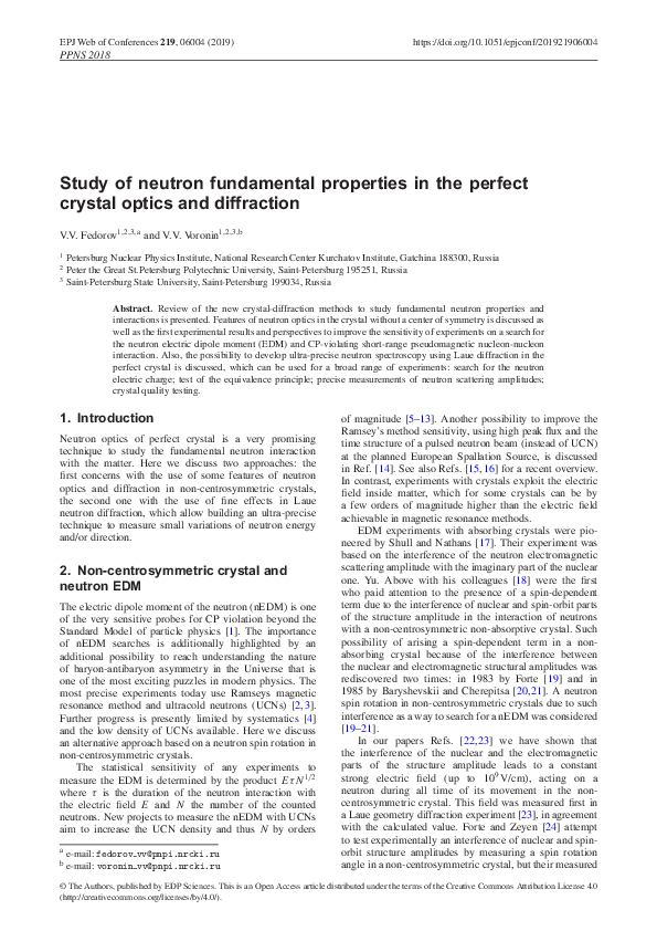 (PDF) Study of neutron fundamental properties in the perfect crystal ...