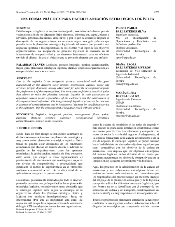 (PDF) Una forma práctica para hacer planeación estratégica logística