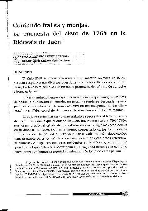 (PDF) Contando frailes y monjas. La encuesta del clero de 1764 en la ...