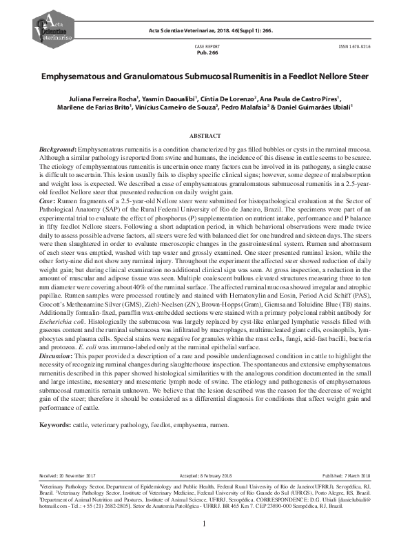 (PDF) Granulomatous Rumenitis in a Nellore Steer