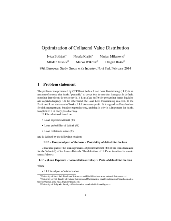 (PDF) Optimization of Collateral Value Distribution