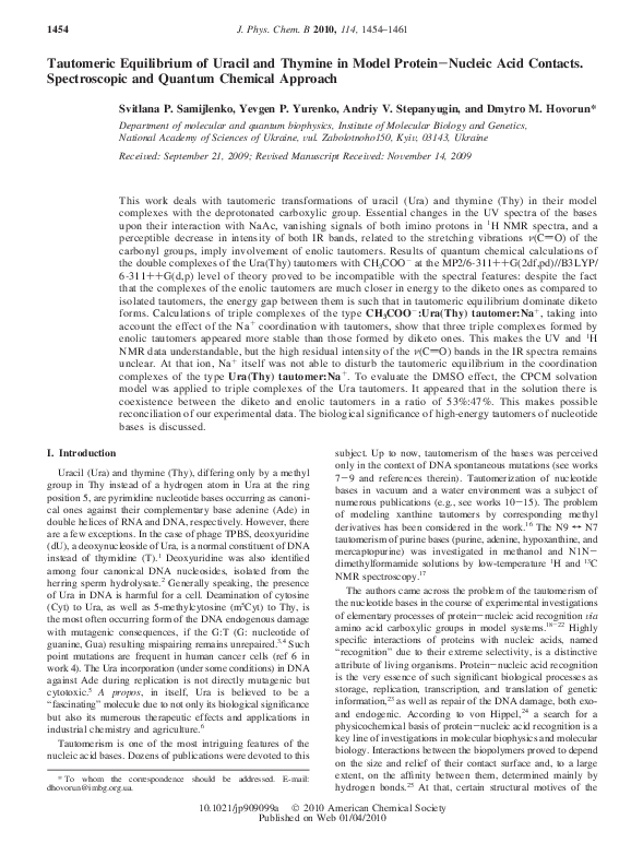 (PDF) Tautomeric Equilibrium of Uracil and Thymine in Model Protein− ...