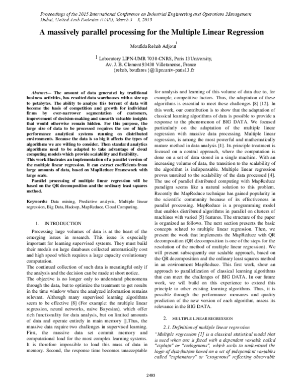 (PDF) A Massively Parallel Processing for the Multiple Linear Regression