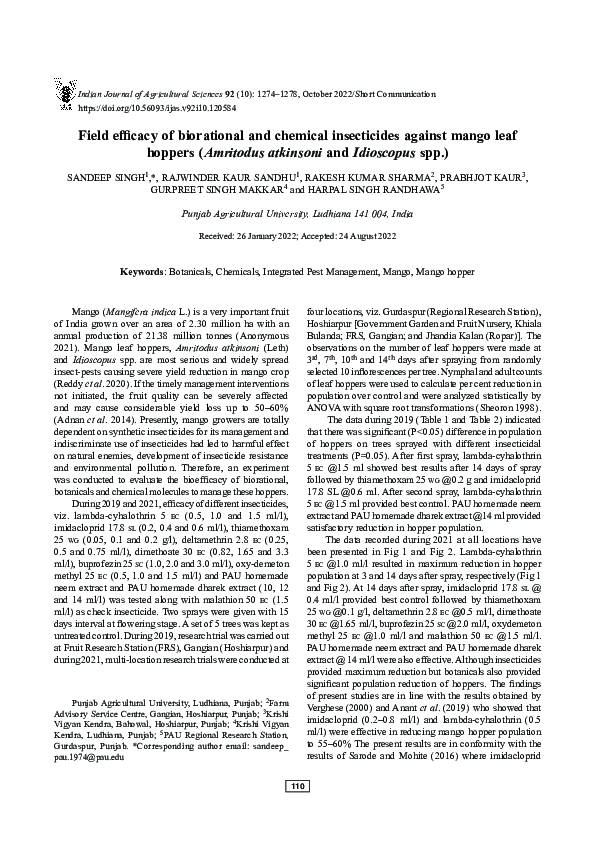(PDF) Field efficacy of biorational and chemical insecticides against ...