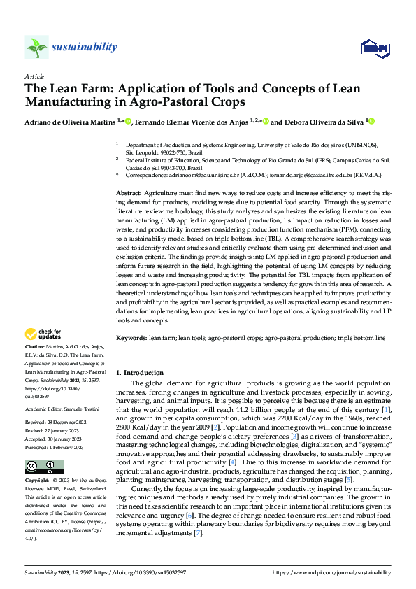 (PDF) The Lean Farm: Application of Tools and Concepts of Lean Manufacturing in Agro-Pastoral Crops
