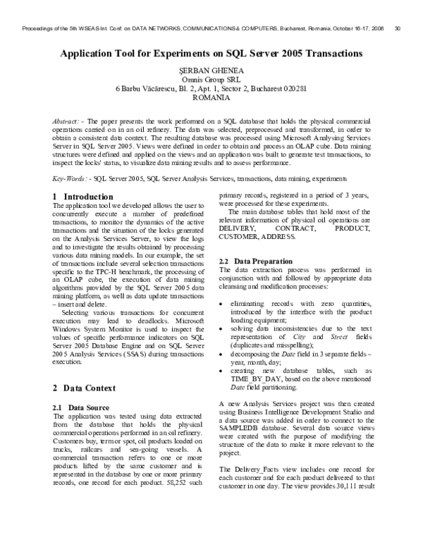 (PDF) Application tool for experiments on SQL server 2005 transactions