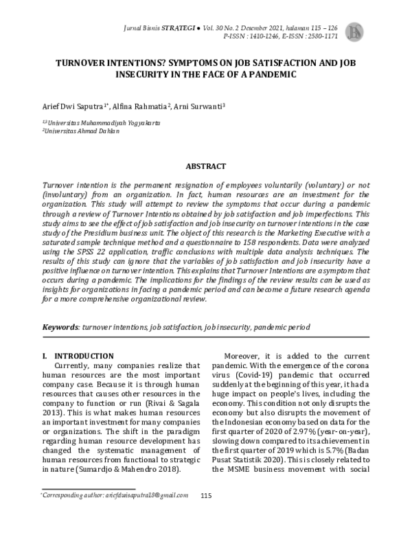 (PDF) Turnover Intentions? Symptoms on Job Satisfaction and Job ...