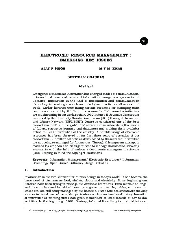 (PDF) Electronic Resource Management : Emerging Key Issues