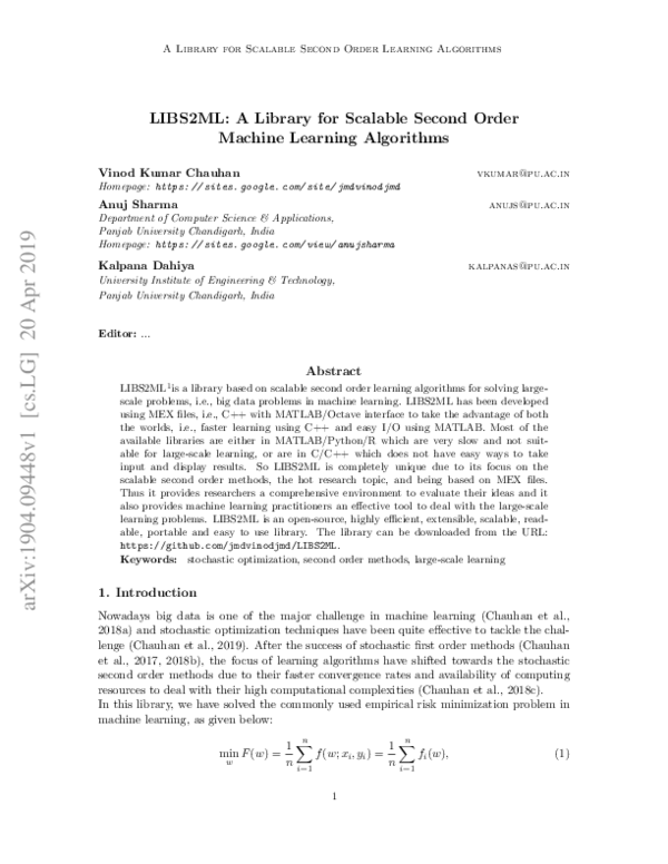 (PDF) LIBS2ML: A Library for Scalable Second Order Machine Learning Algorithms