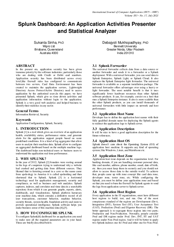(PDF) Splunk Dashboard: An Application Activities Presenter and Statistical Analyzer