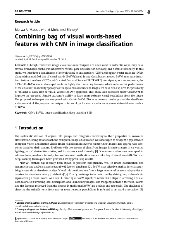 Pdf Combining Bag Of Visual Words Based Features With Cnn In Image