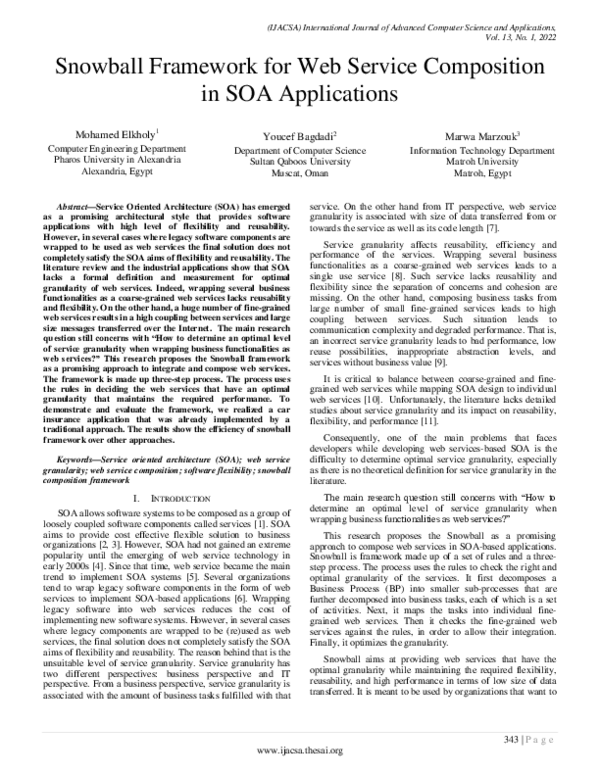 (PDF) Snowball Framework for Web Service Composition in SOA Applications
