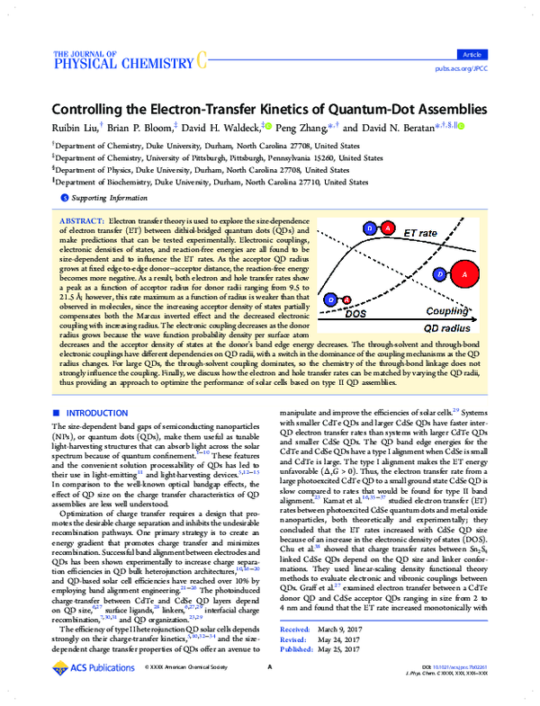 (PDF) Controlling the Electron-Transfer Kinetics of Quantum-Dot Assemblies