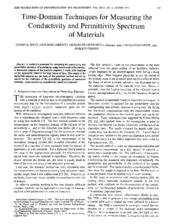 (PDF) Time-Domain Techniques for Measuring the Conductivity and Permittivity Spectrum of Materials