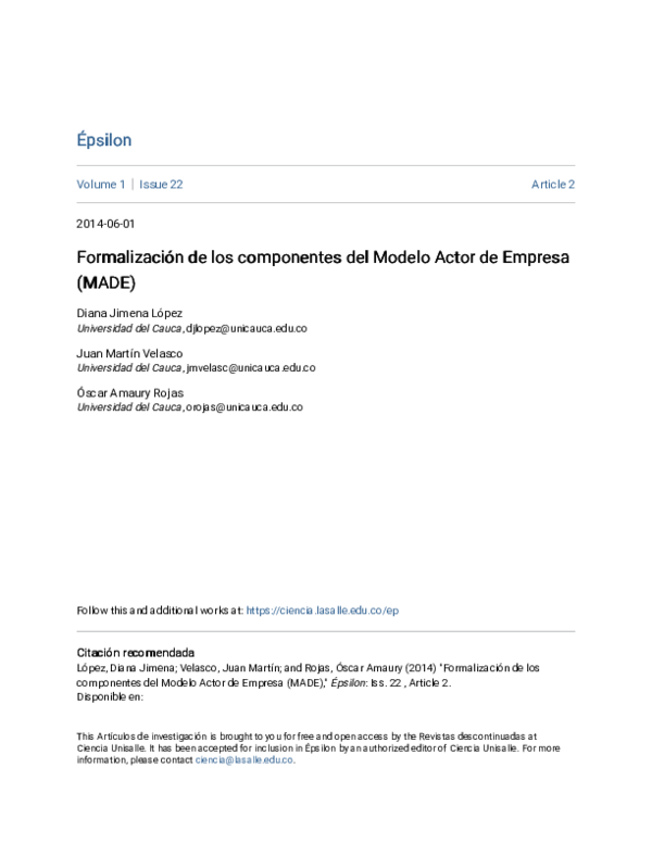 (PDF) Formalización de los componentes del Modelo Actor de Empresa (MADE)